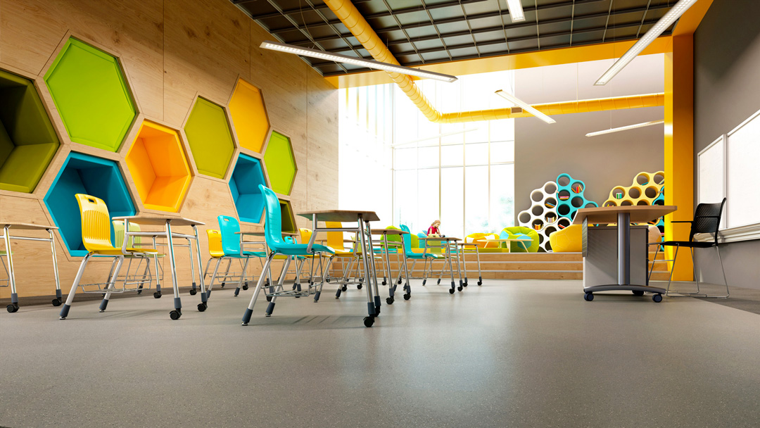 Salle de classe dynamique et ensoleillée - KUB Studio